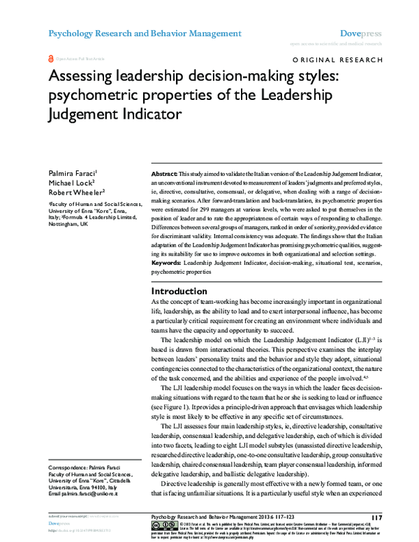(PDF) Assessing leadership decision-making styles: psychometric ...