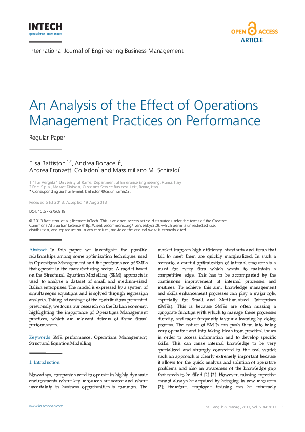 (PDF) An Analysis of the Effect of Operations Management Practices on ...