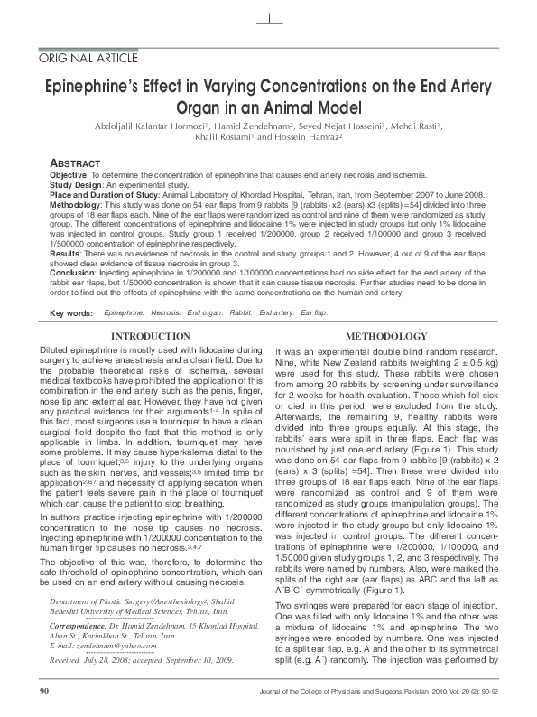 (PDF) Epinephrine’s effect in varying concentrations on the end artery ...