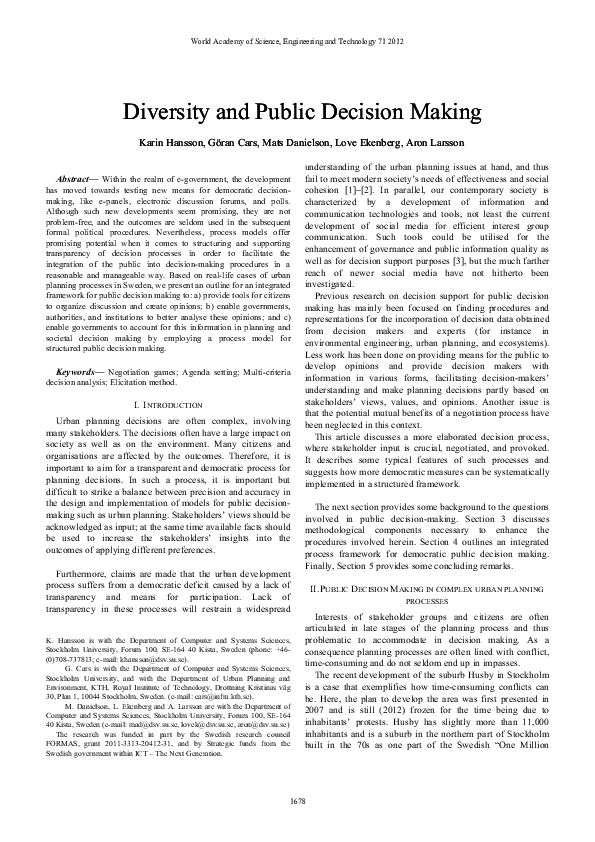 (PDF) Diversity and Public Decision Making