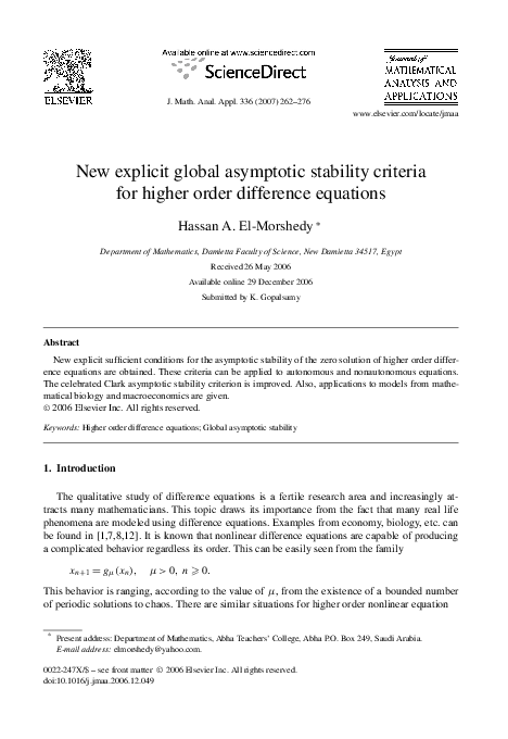 (PDF) New explicit global asymptotic stability criteria for higher ...