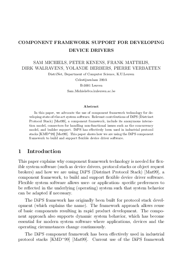 (PDF) COMPONENT FRAMEWORK SUPPORT FOR DEVELOPING DEVICE DRIVERS
