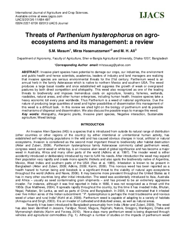 (PDF) Threats of Parthenium hysterophorus on agro- ecosystems and its ...