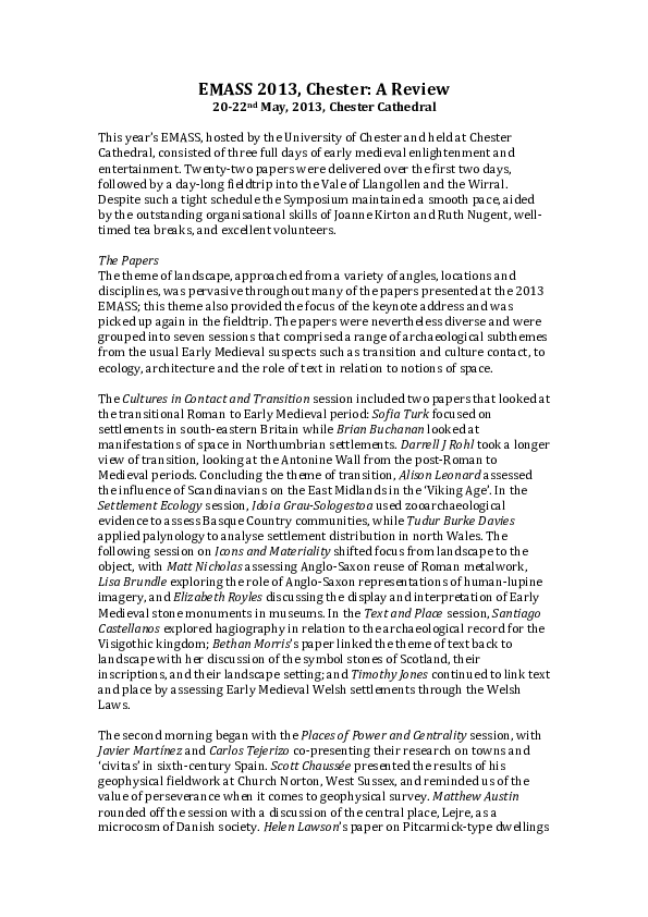 (PDF) EMASS 2013: A Review