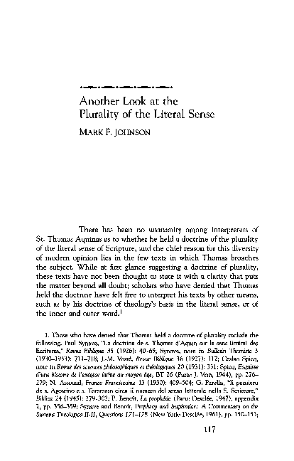 (PDF) Another Look at St. Thomas and the Plurality of the Literal Sense ...