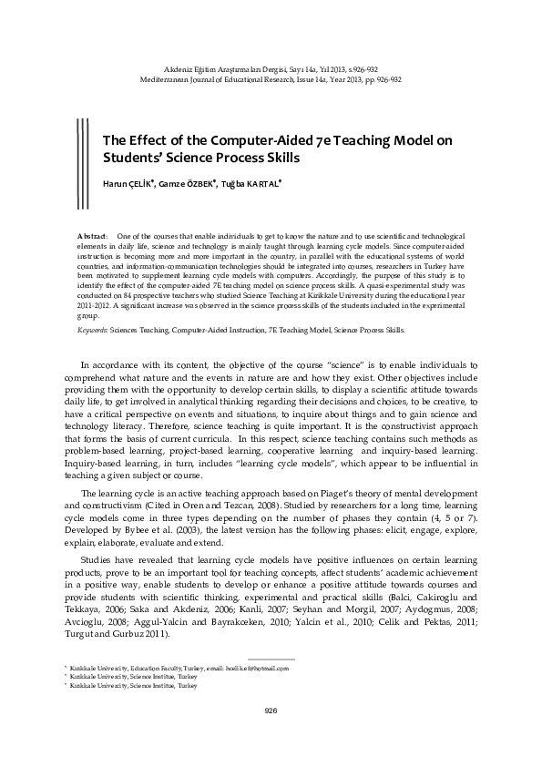 (PDF) The Effect of the Computer-Aided 7e Teaching Model on Students ...