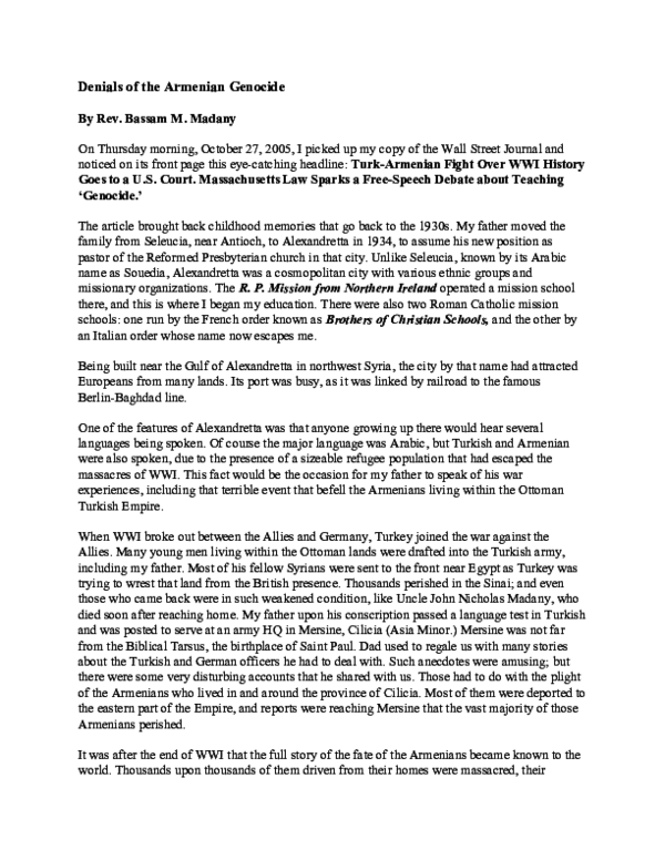 (PDF) Denial of the "Armenian Genocide: