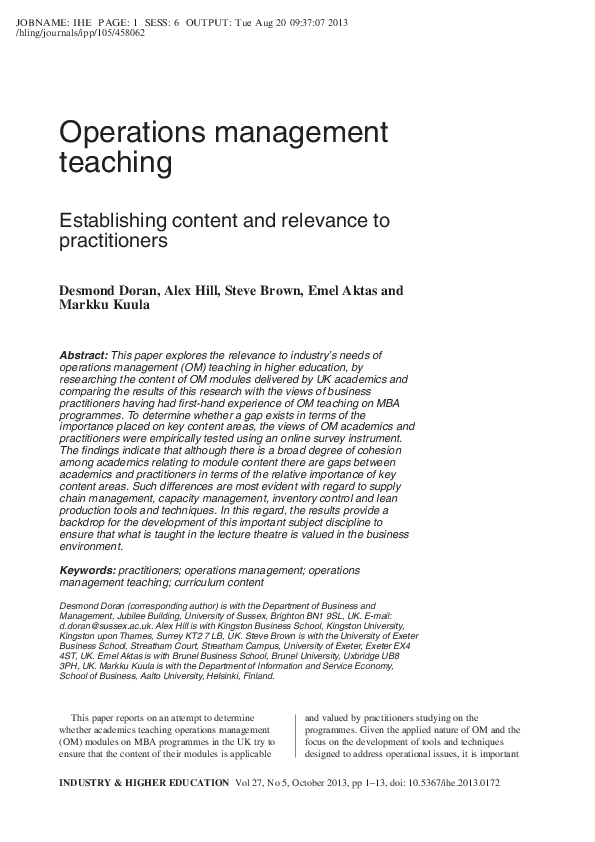 Pdf Operations Management Teaching