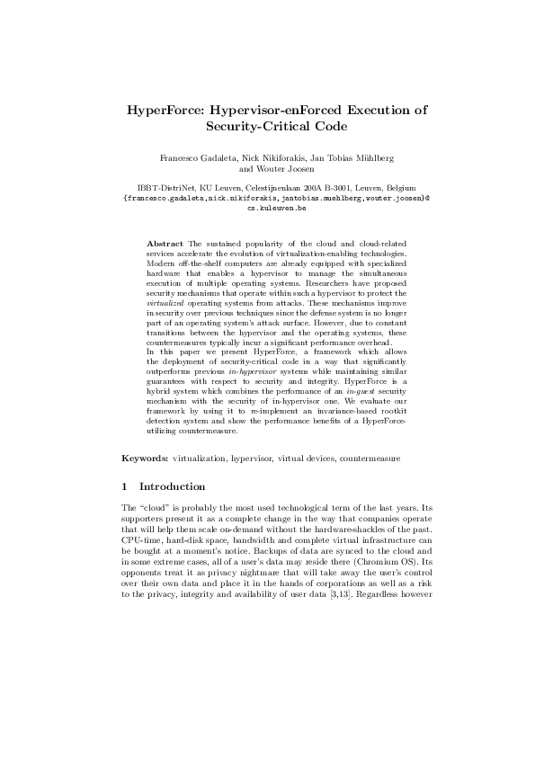 (PDF) HyperForce: Hypervisor-enForced Execution of Security-Critical Code