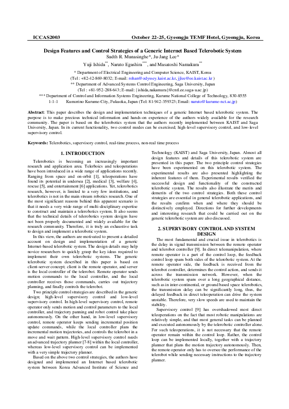 (PDF) Design Features and Control Strategies of a Generic Internet Based Telerobotic System