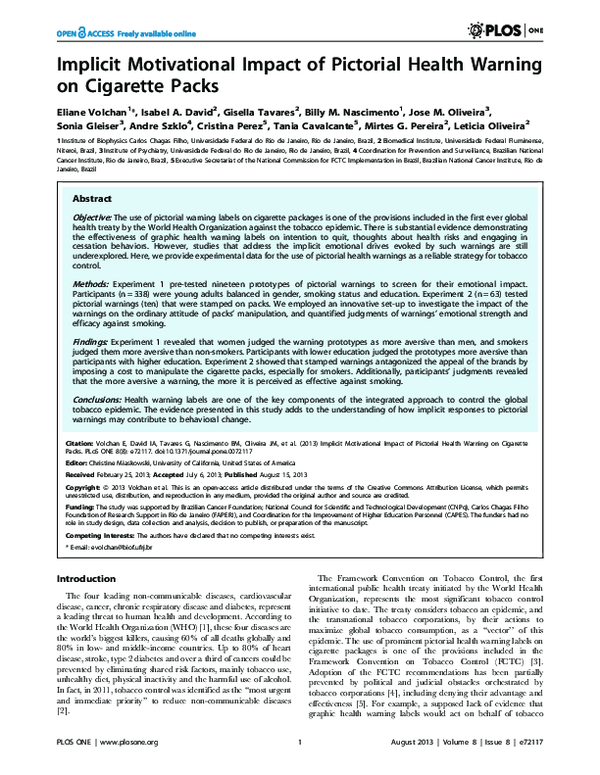 (PDF) Implicit Motivational Impact of Pictorial Health Warning on ...