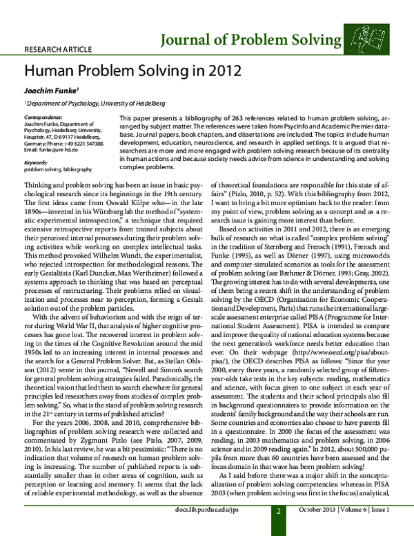 (PDF) Human Problem Solving in 2012
