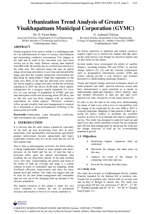 (PDF) Urbanization Trend Analysis of Greater Visakhapatnam Municipal ...