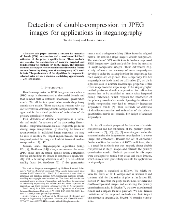 (PDF) Detection of Double-Compression in JPEG Images for Applications in Steganography