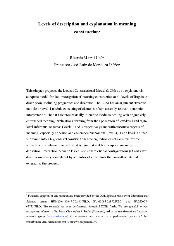 (PDF) Levels of description and explanation in meaning construction