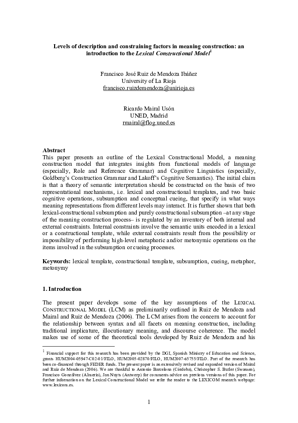 (PDF) Levels of description and constraining factors in meaning ...