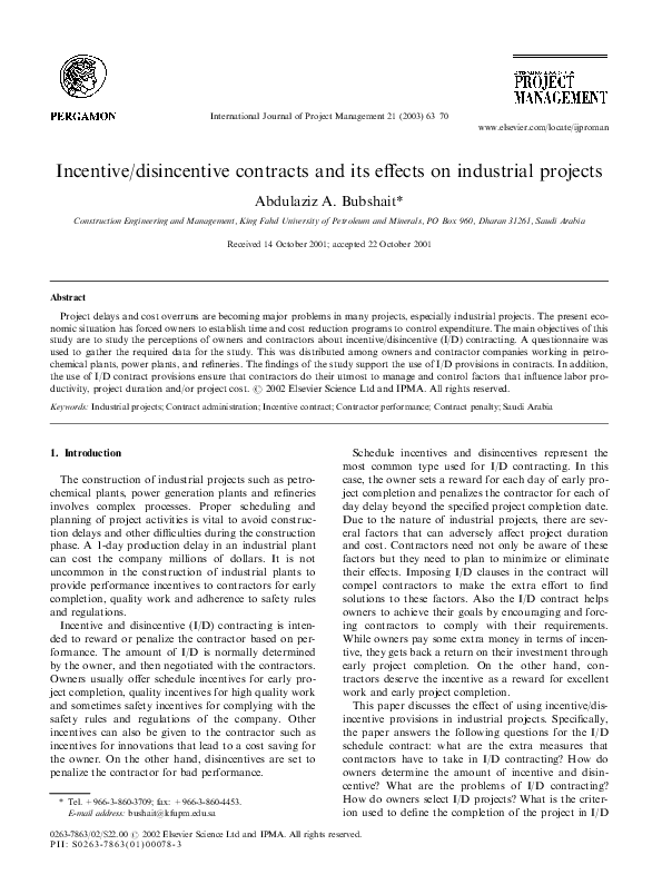 (PDF) Incentive/disincentive contracts and its effects on industrial ...