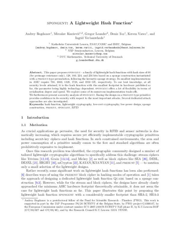 (PDF) SPONGENT: A Lightweight Hash Function