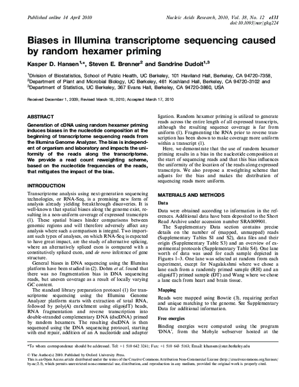 (PDF) Biases in Illumina transcriptome sequencing caused by random ...