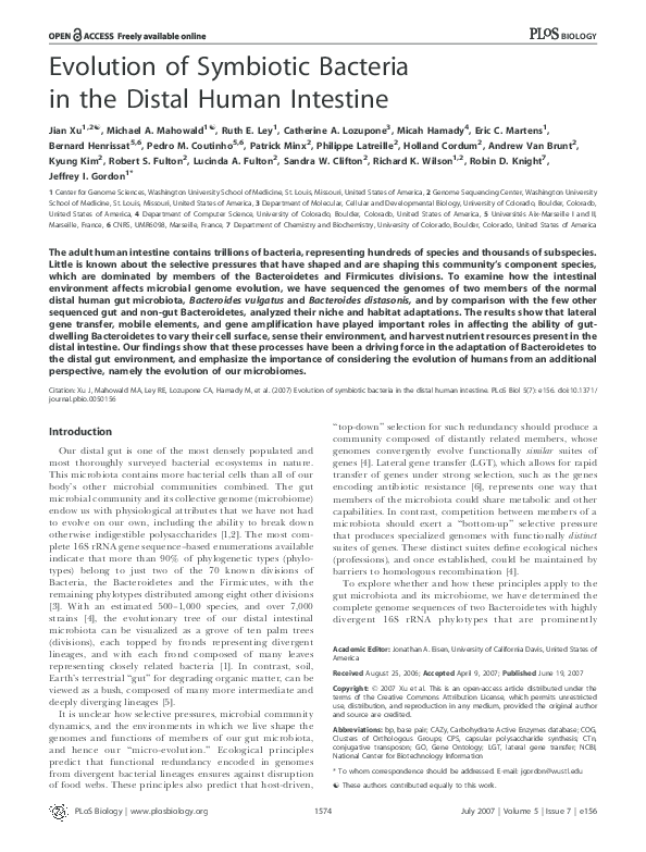(PDF) Evolution of symbiotic bacteria in the distal human intestine