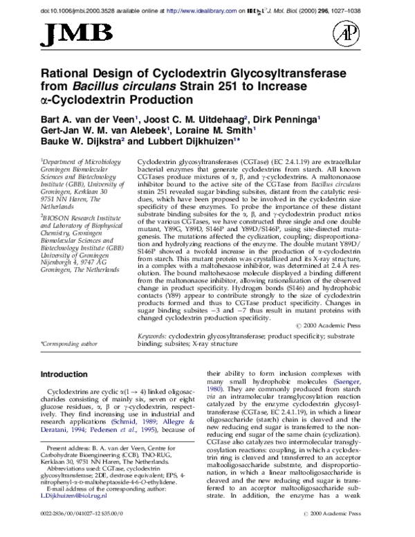 (PDF) Rational design of cyclodextrin glycosyltransferase from Bacillus circulans strain 251 to ...