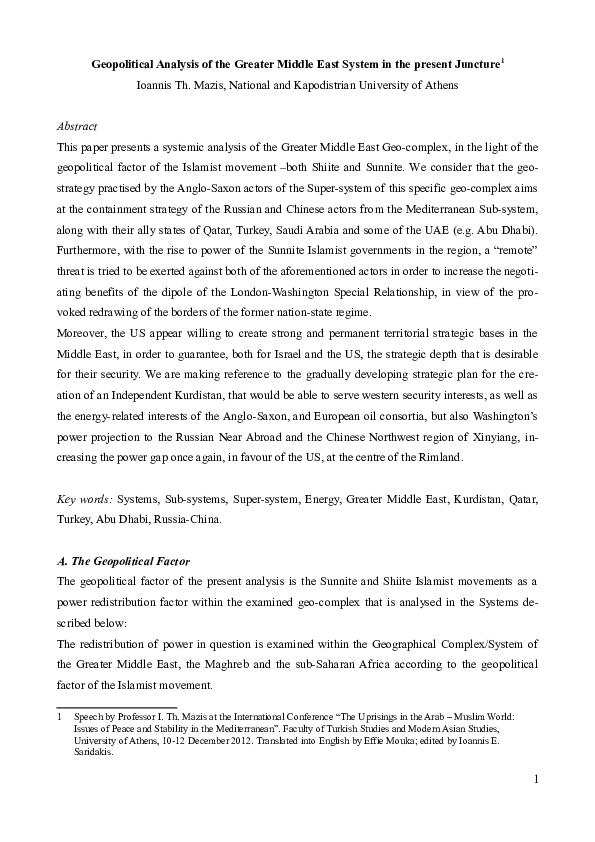 (PDF) Geopolitical Analysis of the Greater Middle East System in the ...