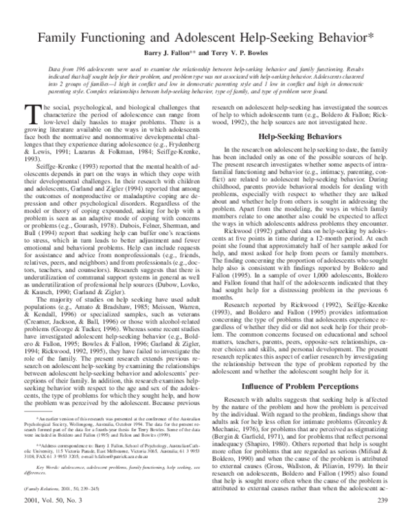 (PDF) Family Functioning and Adolescent Help-Seeking Behavior