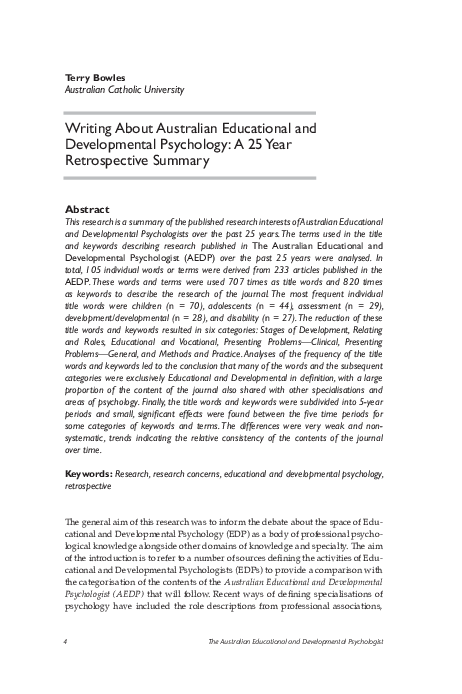 (PDF) Developmental Psychology: A 25 Year Retrospective Summary