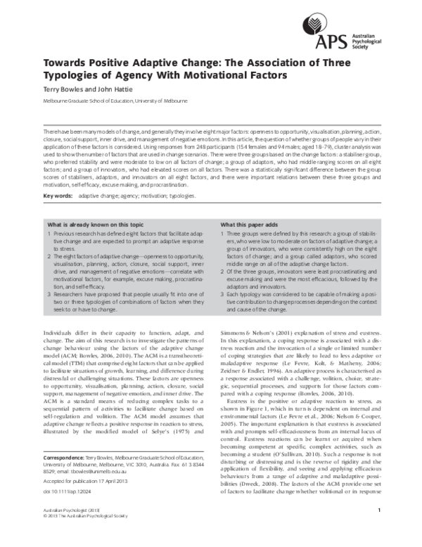 (PDF) Towards Positive Adaptive Change: The Association of Three ...