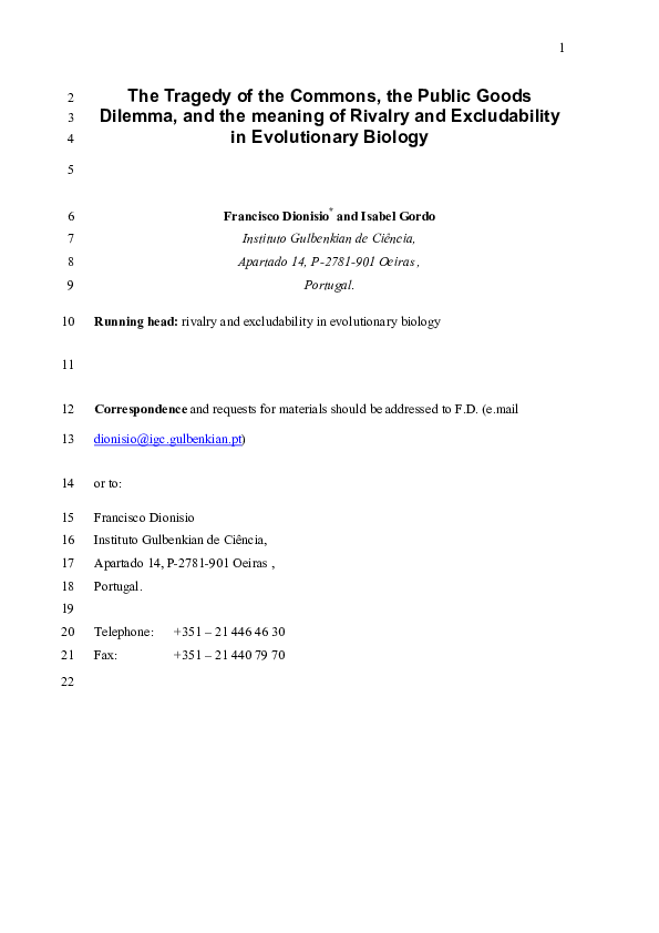 (PDF) The tragedy of the commons the public goods dilemma and the ...