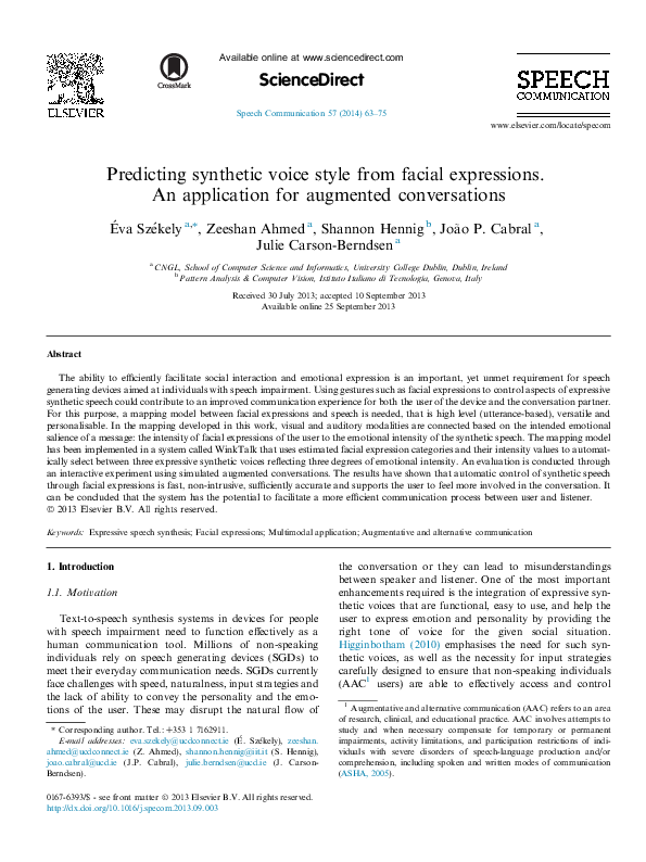 (PDF) Predicting synthetic voice style from facial expressions. An ...