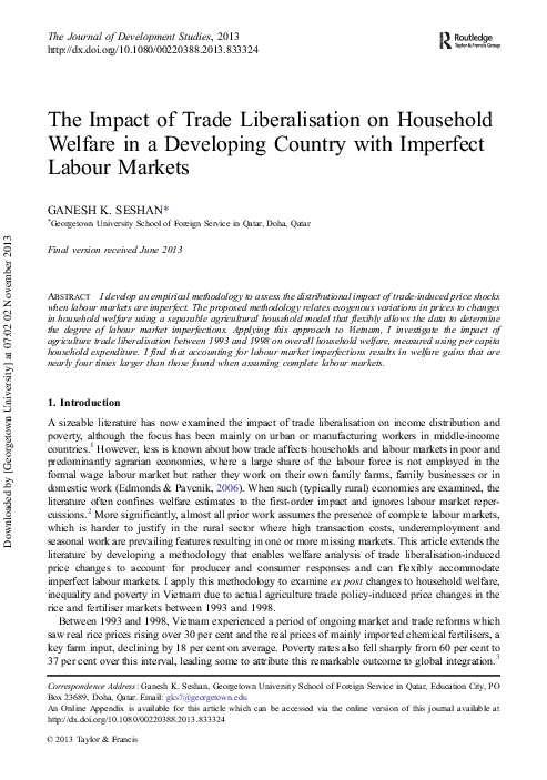 (PDF) The Impact of Trade Liberalisation on Household Welfare in a ...