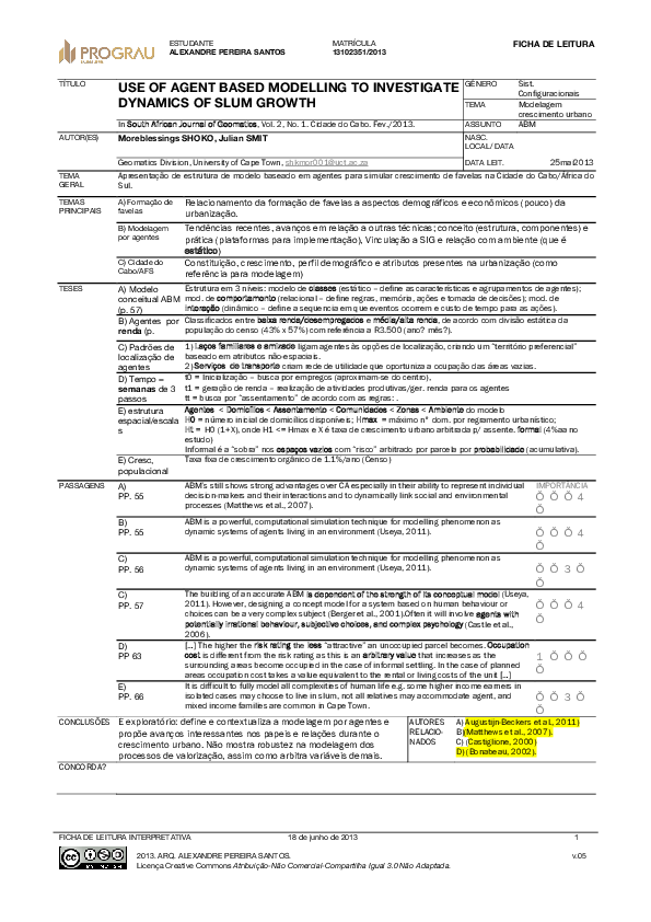 (PDF) FICHA_Use of Agent Based Modelling to investigate dynamics of slum growth