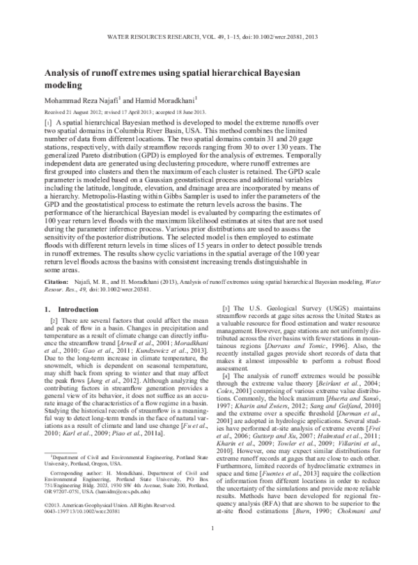 Pdf Analysis Of Runoff Extremes Using Spatial Hierarchical Bayesian