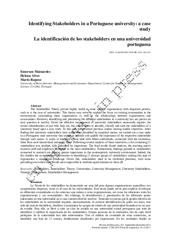 (PDF) Identifying Stakeholders in a Portuguese university: a case study