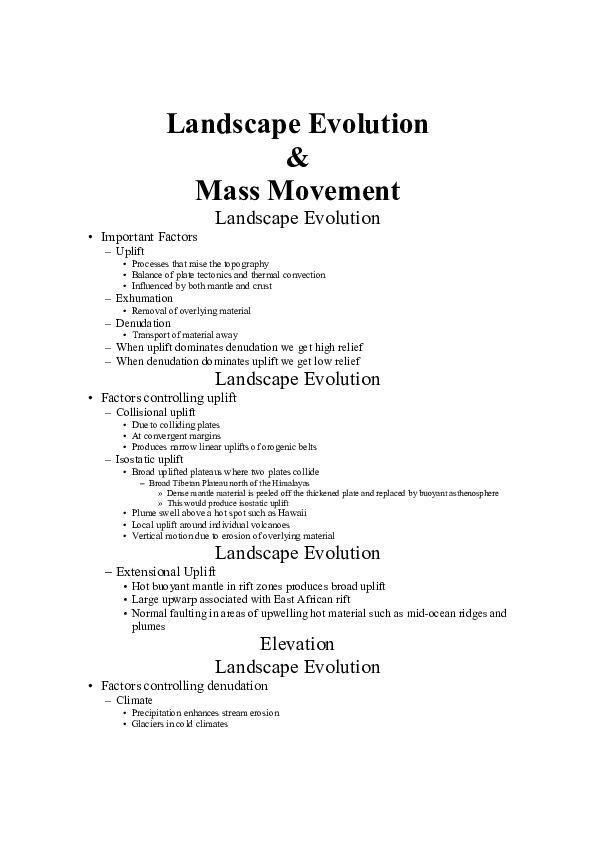 (PDF) Landscape Evolution & Mass Movement Landscape Evolution @BULLET ...