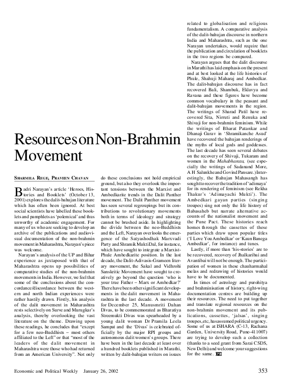 (PDF) Resources on Non-Brahmin Movement