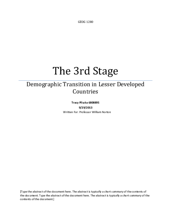(DOC) Geog 1280 The 3rd Stage Demographic Transition in Lesser ...