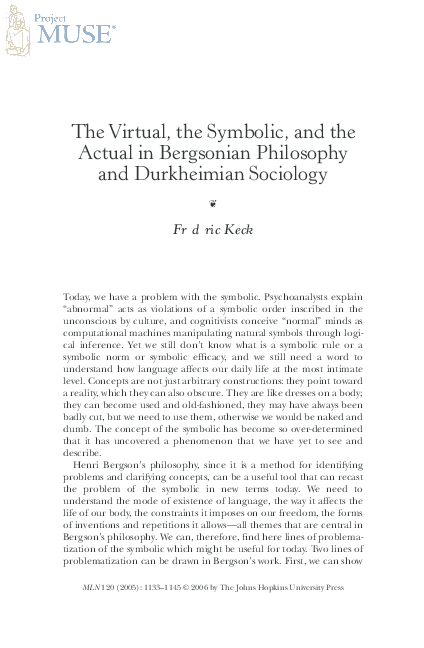 (PDF) The Virtual, the Symbolic, and the Actual in Bergsonian ...
