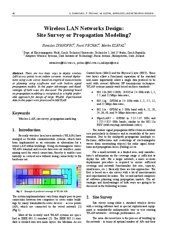 Pdf Wireless Lan Networks Design Site Survey Or Propagation Modeling