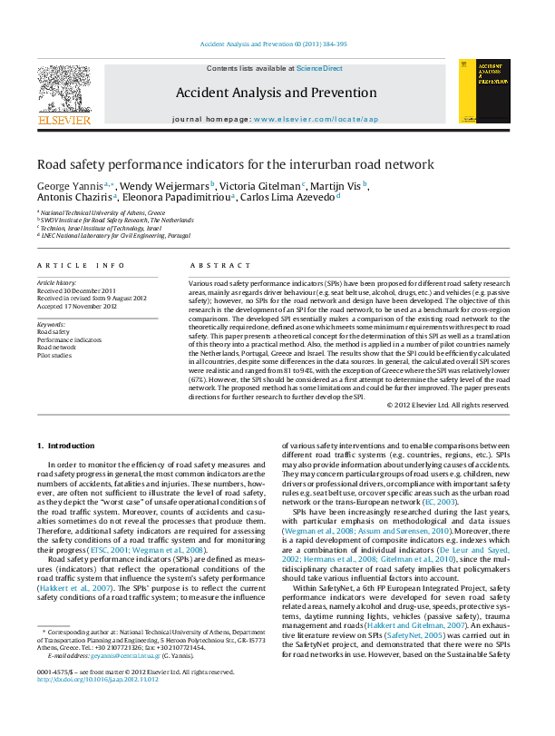 (PDF) Road safety performance indicators for the interurban road network