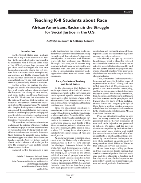 (PDF) Teaching K-8 students about race: African Americans, racism ...