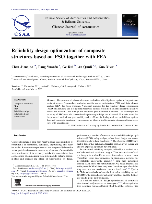 Pdf Reliability Design Optimization Of Composite Structures Based On