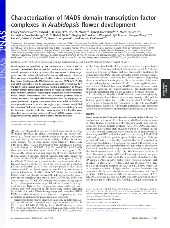 (PDF) Characterization of MADS-domain transcription factor complexes in Arabidopsis flower ...