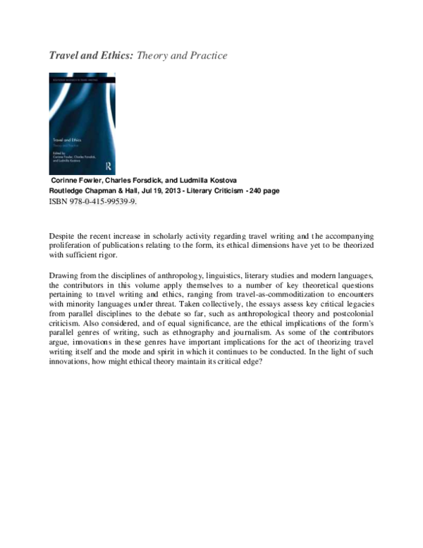 (PDF) Travel and Ethics: Theory and Practice