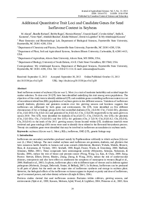 Pdf Additional Quantitative Trait Loci And Candidate Genes For Seed Isoflavone Content In Soybean
