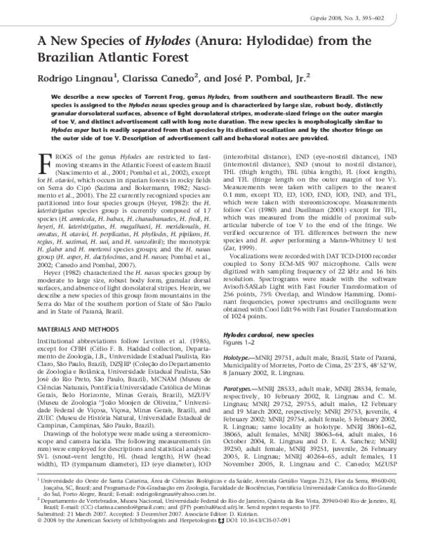 (PDF) A New Species of Hylodes (Anura: Hylodidae) from the Brazilian ...