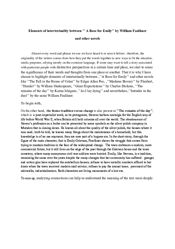 (DOC) Elements of intertextuality between '' A Rose for Emily''