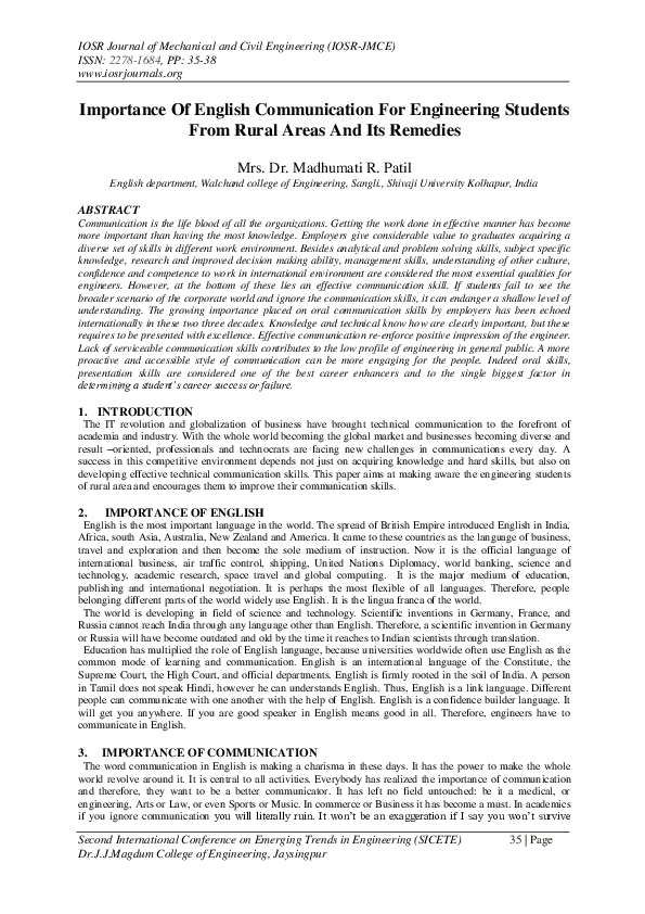 (PDF) Importance Of English Communication For Engineering Students From ...