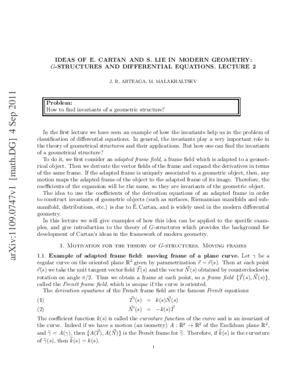 (PDF) Ideas of E.~Cartan and S.~Lie in modern geometry: $G$-structures ...